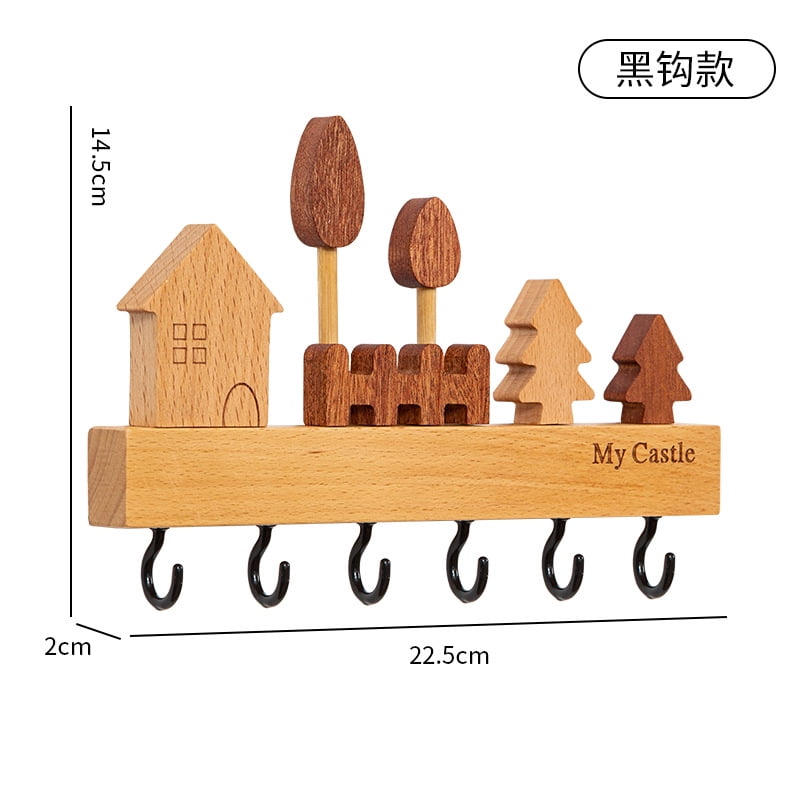 Nordic Solid Wood Wall Key Hook Creative New Wall-Mounted Hallway Punch ...