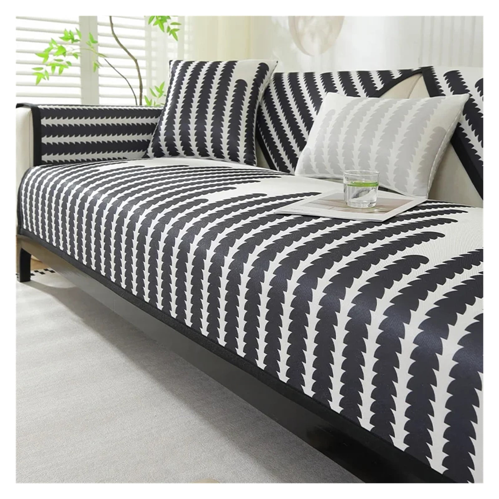 Nordic Stripe Sofa Cover Anti-slip Summer Sofa Mat Universal Cool Feeling Sofa Cushion Mat Couch ...