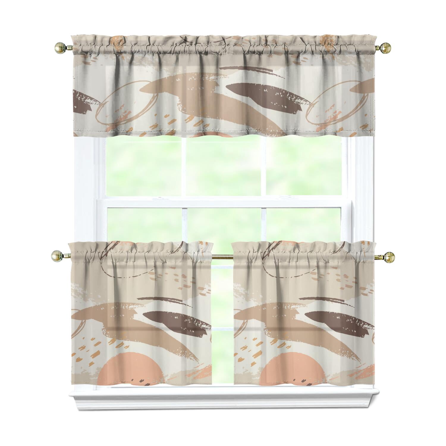 Nordic Style 3 PCS Window Curtains - Symmetrical Earthy Natural Tones ...