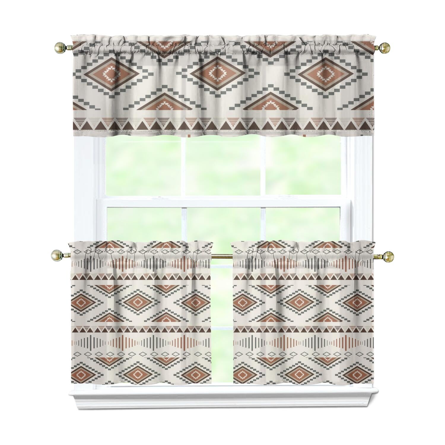 Nordic Style 3 PCS Window Curtains - Symmetrical Earthy Natural Tones ...
