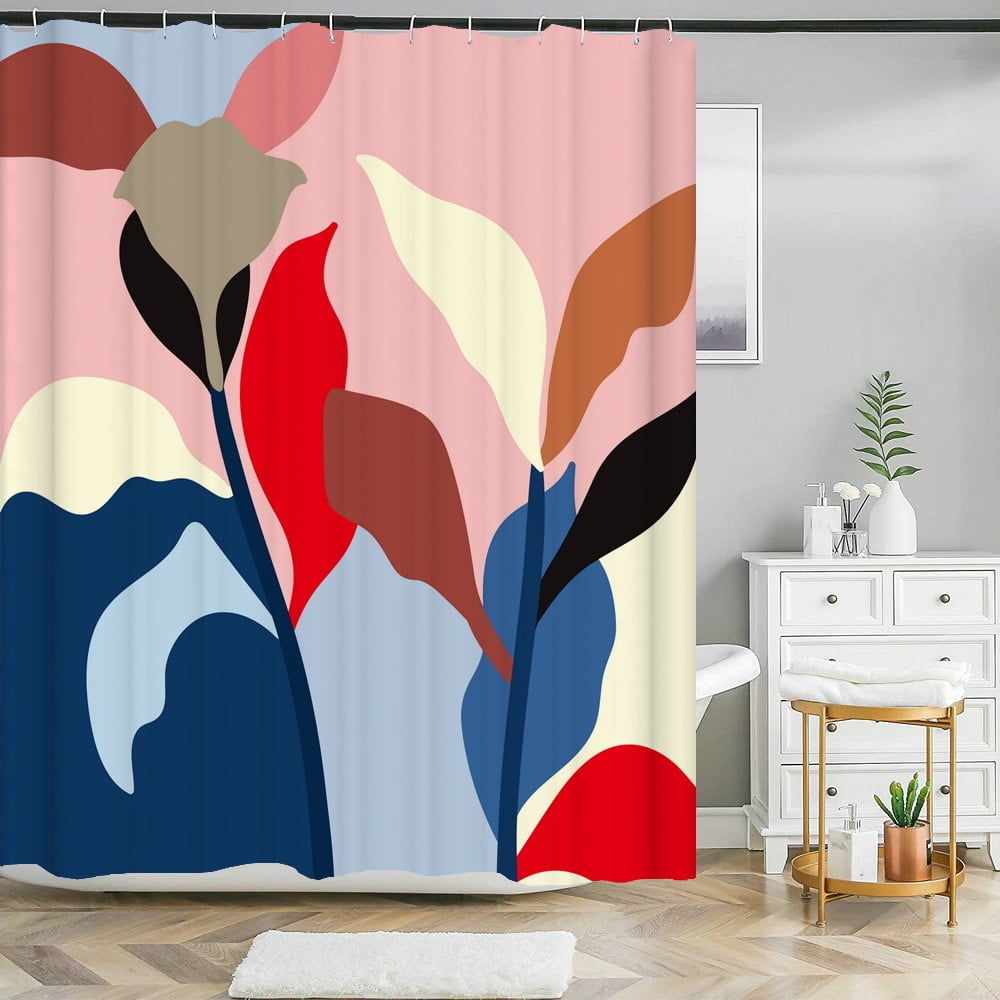 Nordic Style Abstract Art leaves Shower Curtain Waterproof Polyester ...