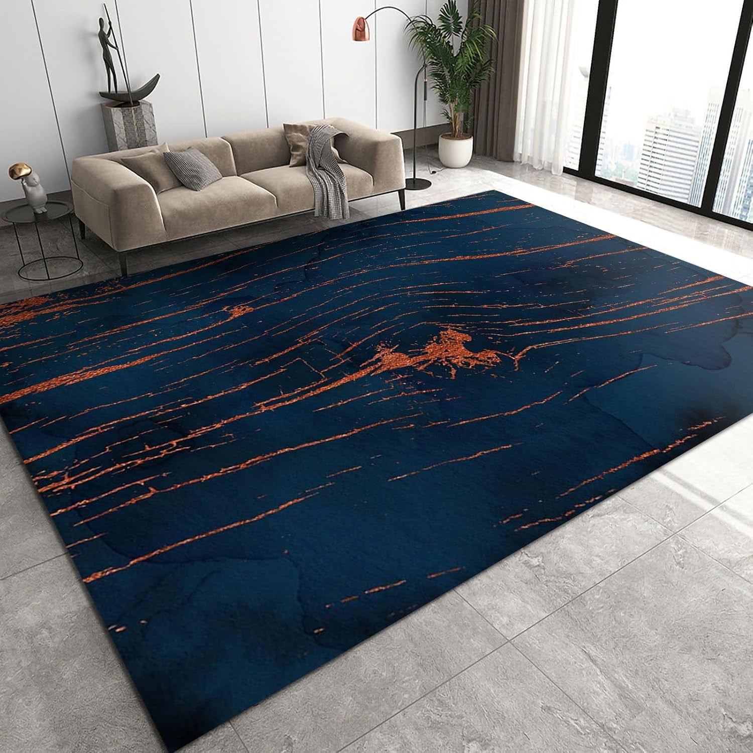 Nordic Style Area Rugs, Orange Wood Grain Texture Ink Background Floor ...