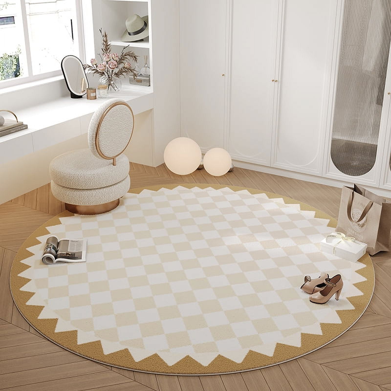 Nordic Style Bedroom r Plush Carpet Checkerboard Round Carpets for ...