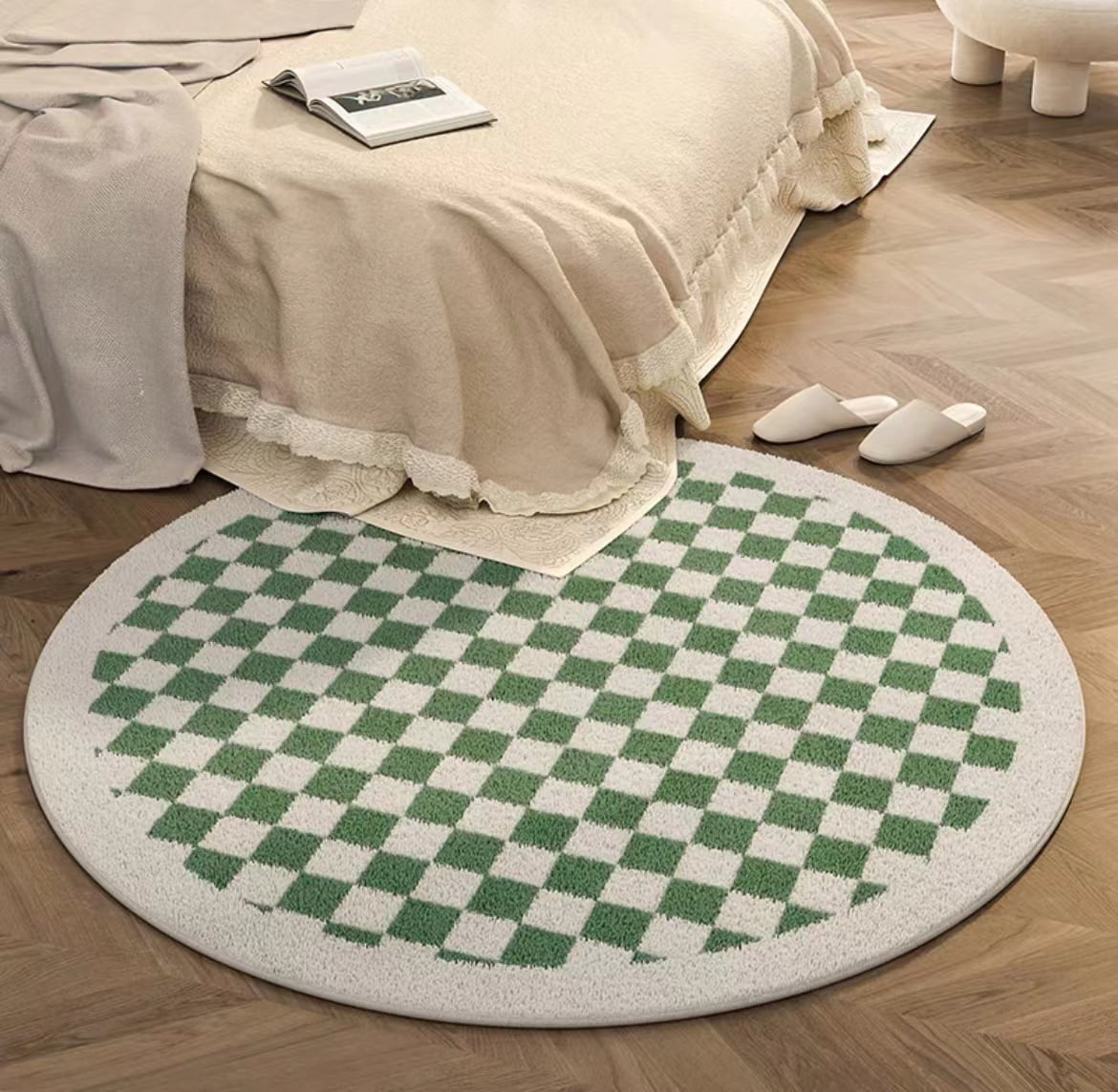 Nordic Style Bedroom r Plush Carpet Checkerboard Round Carpets for ...
