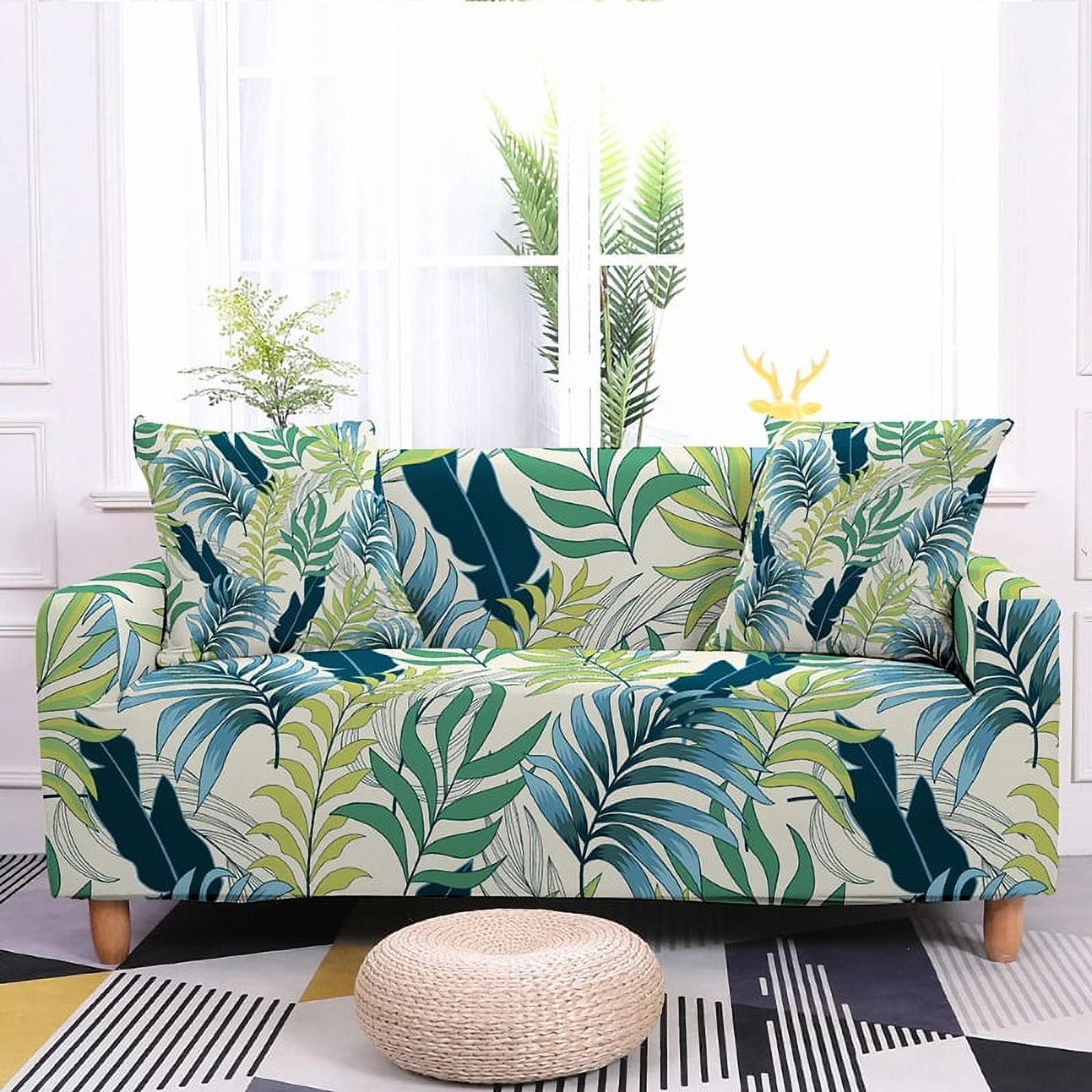 Nordic Style Flamingo Leaf Print Sofa Cover Full Set of Elastic ...