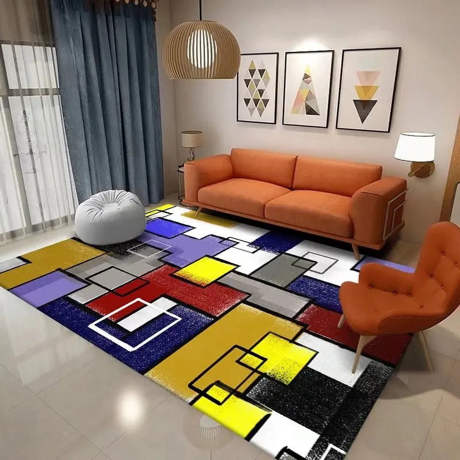 Nordic Style Large Living Room Carpet Gloden Plaid Home Decor Lounge ...