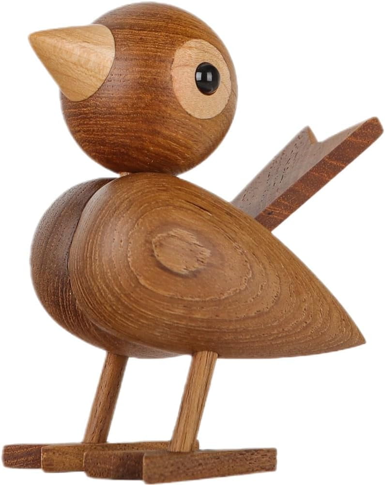 Nordic Style Oak Wooden Bird Figurines, Sparrow Statue for Home Decor ...