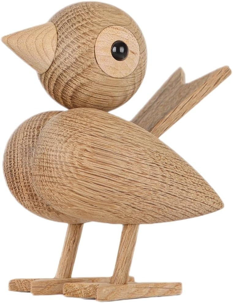 Nordic Style Oak Wooden Bird Figurines, Sparrow Statue for Home Decor ...