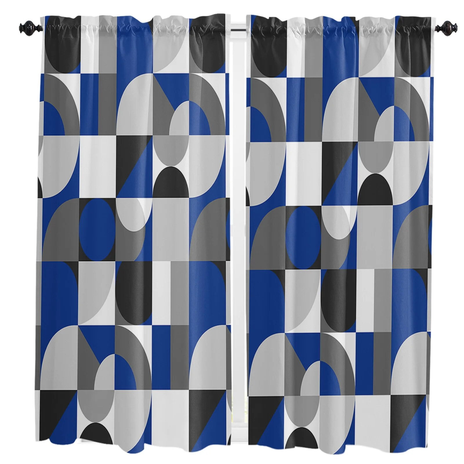 Nordic Style Retro Medieval Geometric Abstract Rod Pocket Short Curtain ...