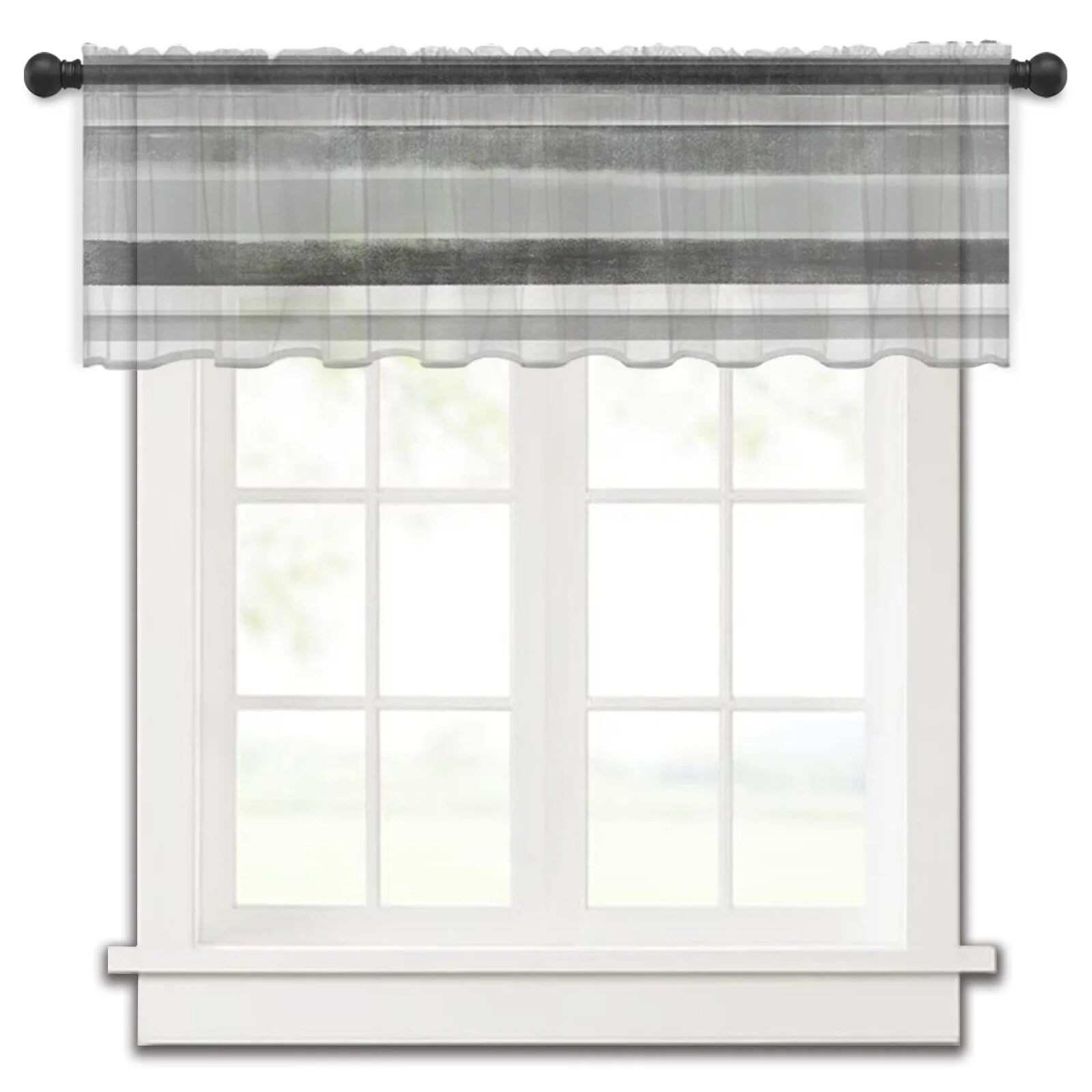 Nordic Style Striped Texture Gray Rod Pocket Short Curtain Half-Curtain ...