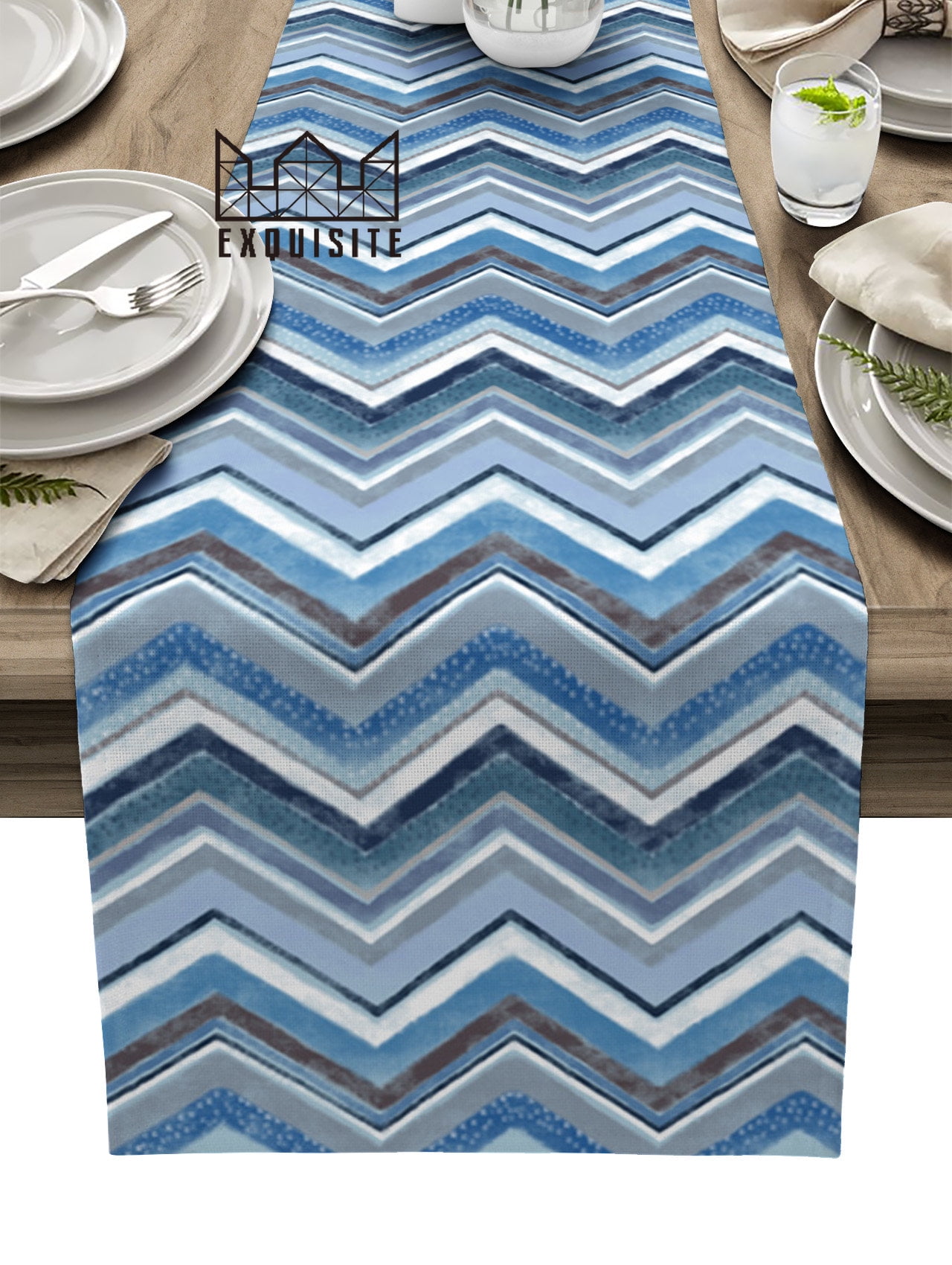 Nordic Style Stripes Texture Blue Table Runner ration Home r Dinner ...
