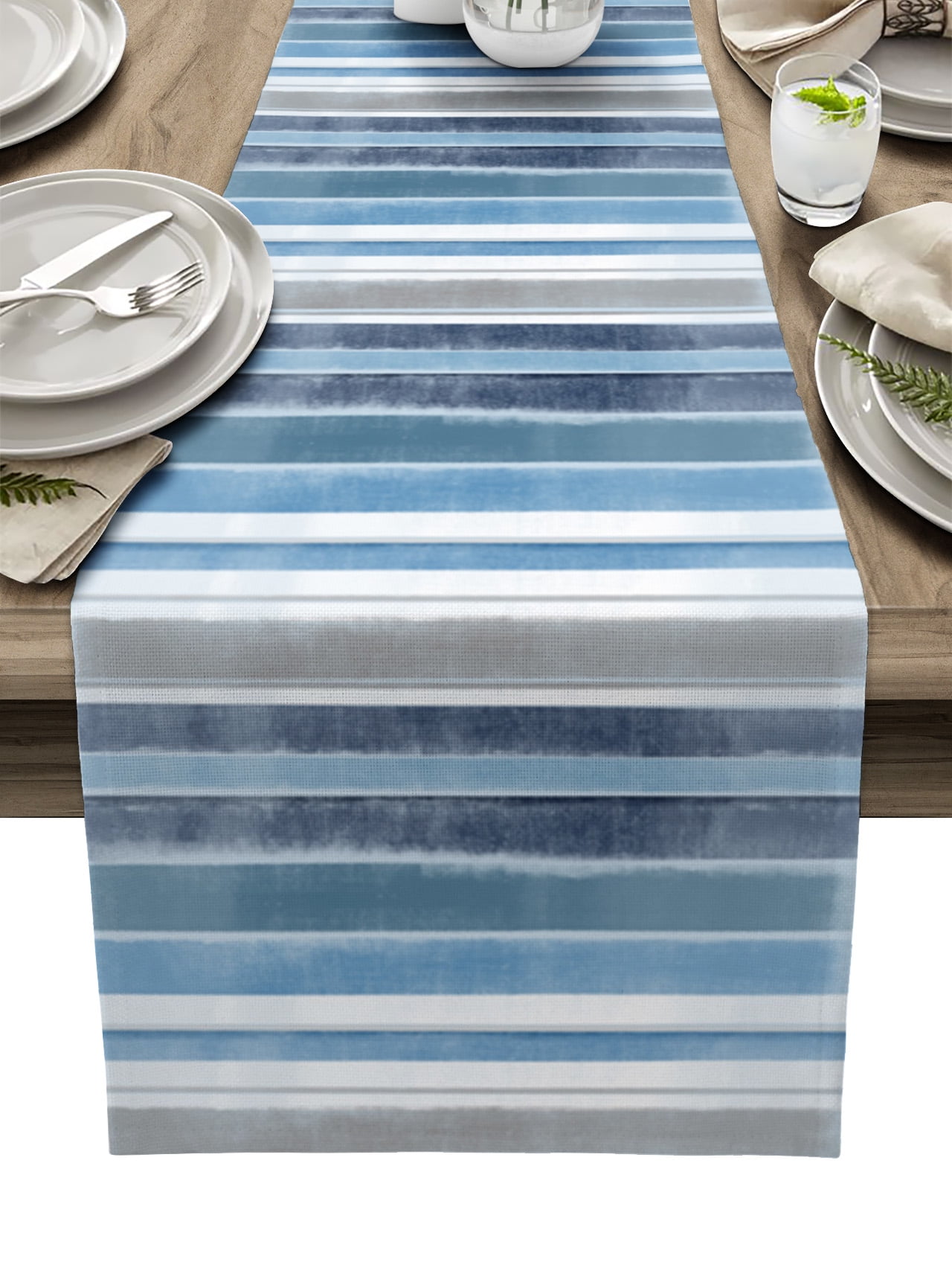 Nordic Style Stripes Turquoise Table Runner Home Wedding Table Flag Mat ...