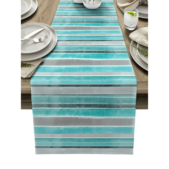 Nordic Style Stripes Turquoise Table Runner ration Home r Dinner Table ...