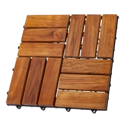 Nordic Style Teak Interlocking Tiles - Wooden Floor Tile Set for Indoor ...