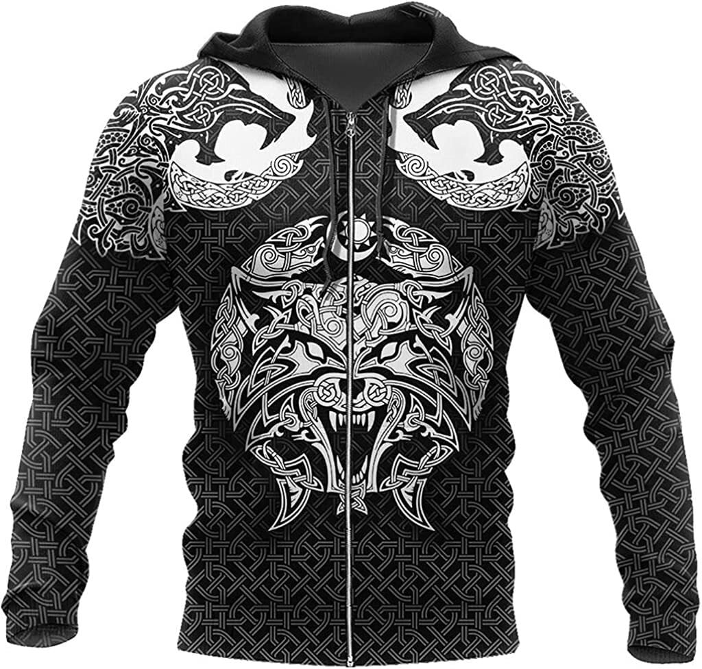 Nordic Sun Moon Fenrir Wolf Tree Of Life Celtic Knot Vegvisir Sweatshirt Unisex Viking 3d