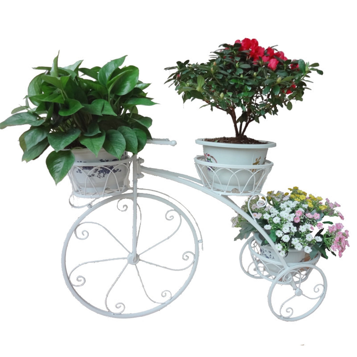 Nordic Tricycle Plant Stand, Metal Freestanding 3 Pots Indoor Outdoor ...