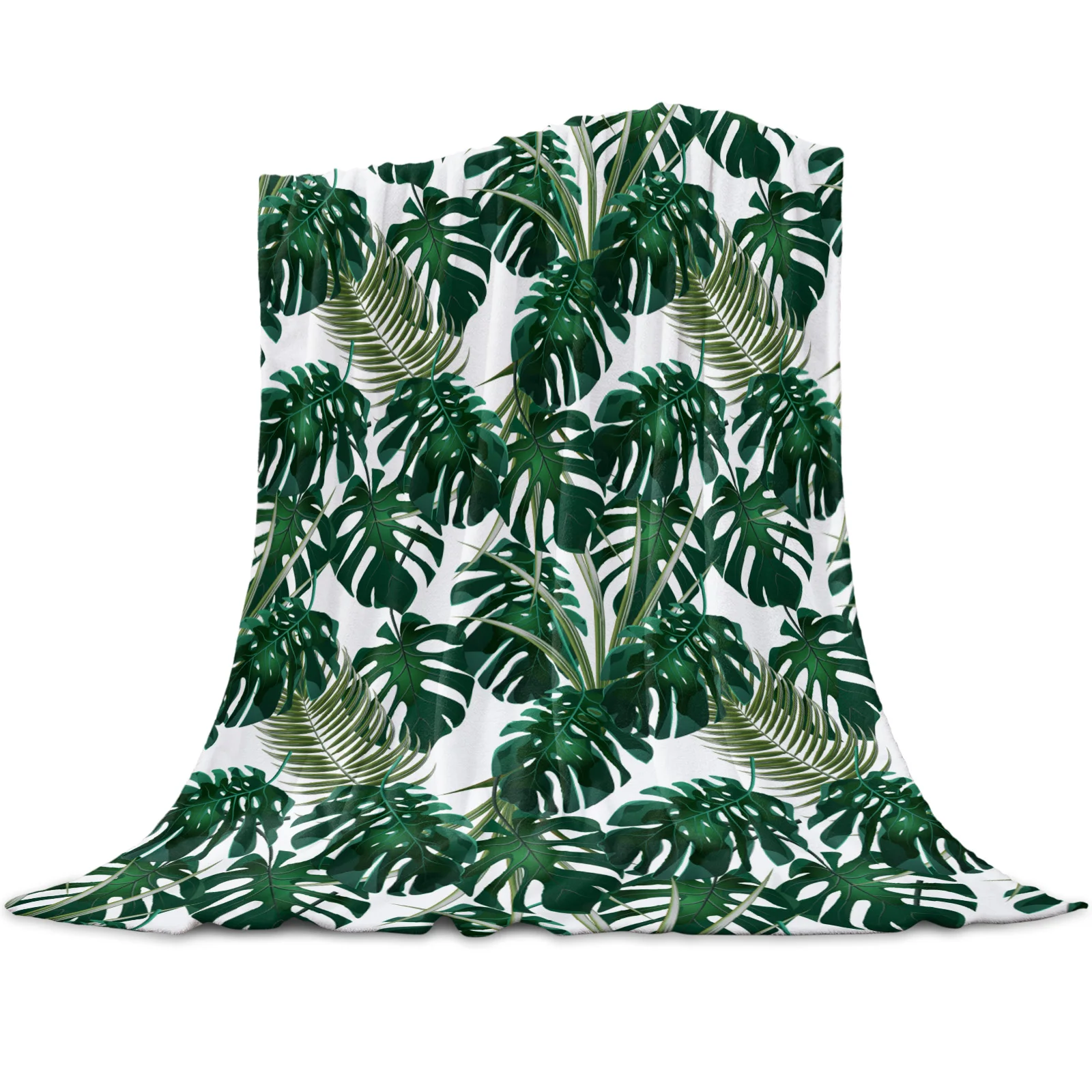Nordic Tropical Green Plant Monstera Leaves Blanket Flannel Winter ...