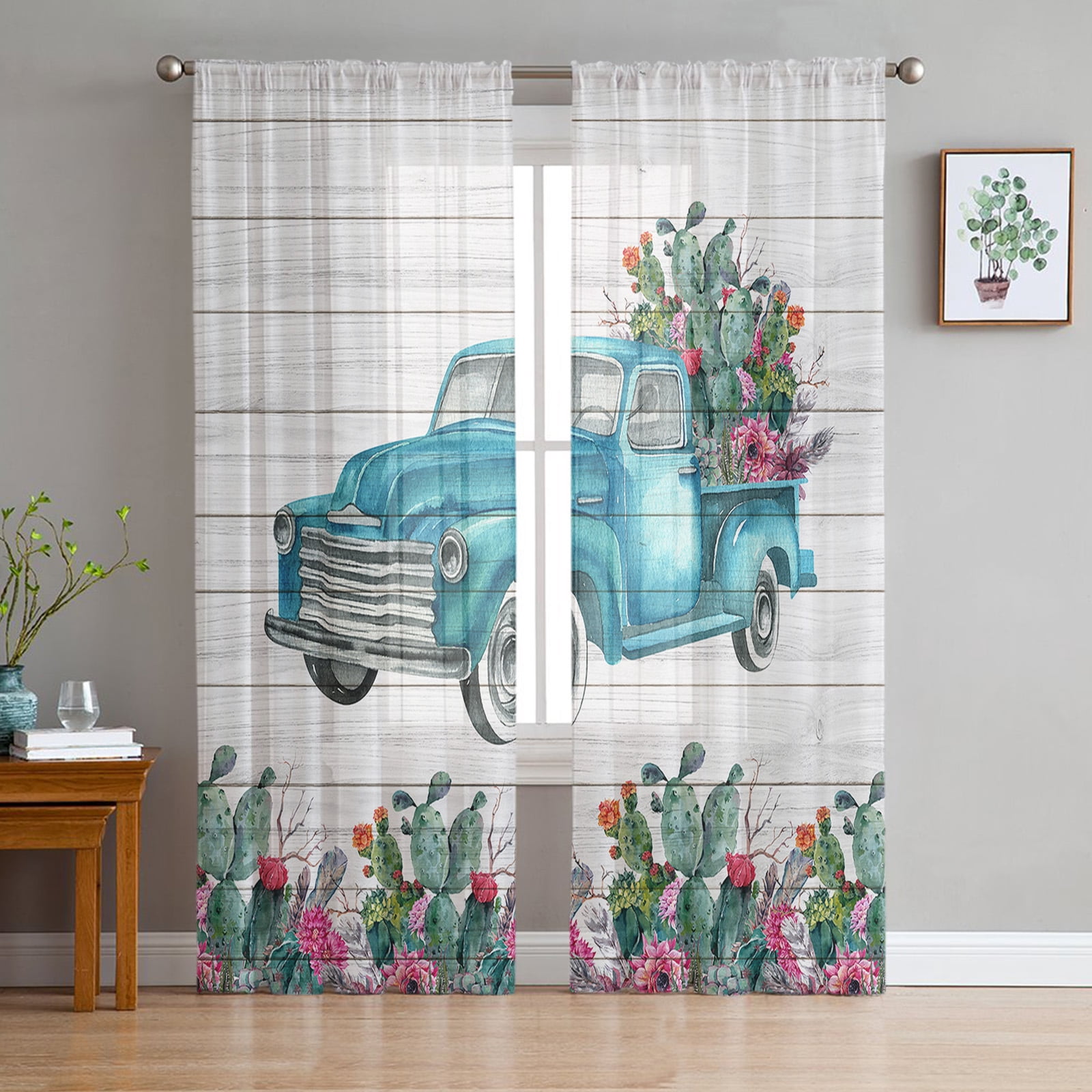 Nordic Tropical Green Plant a Leaves Tulle Window Treatment Sheer Voile ...
