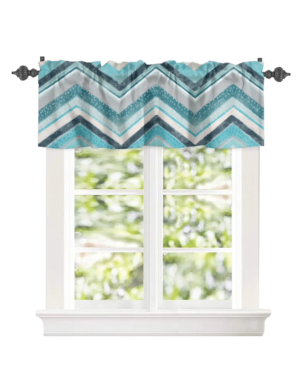 Nordic Turquoise Sawtooth Stripe Window Treatment Panel for Living Room ...