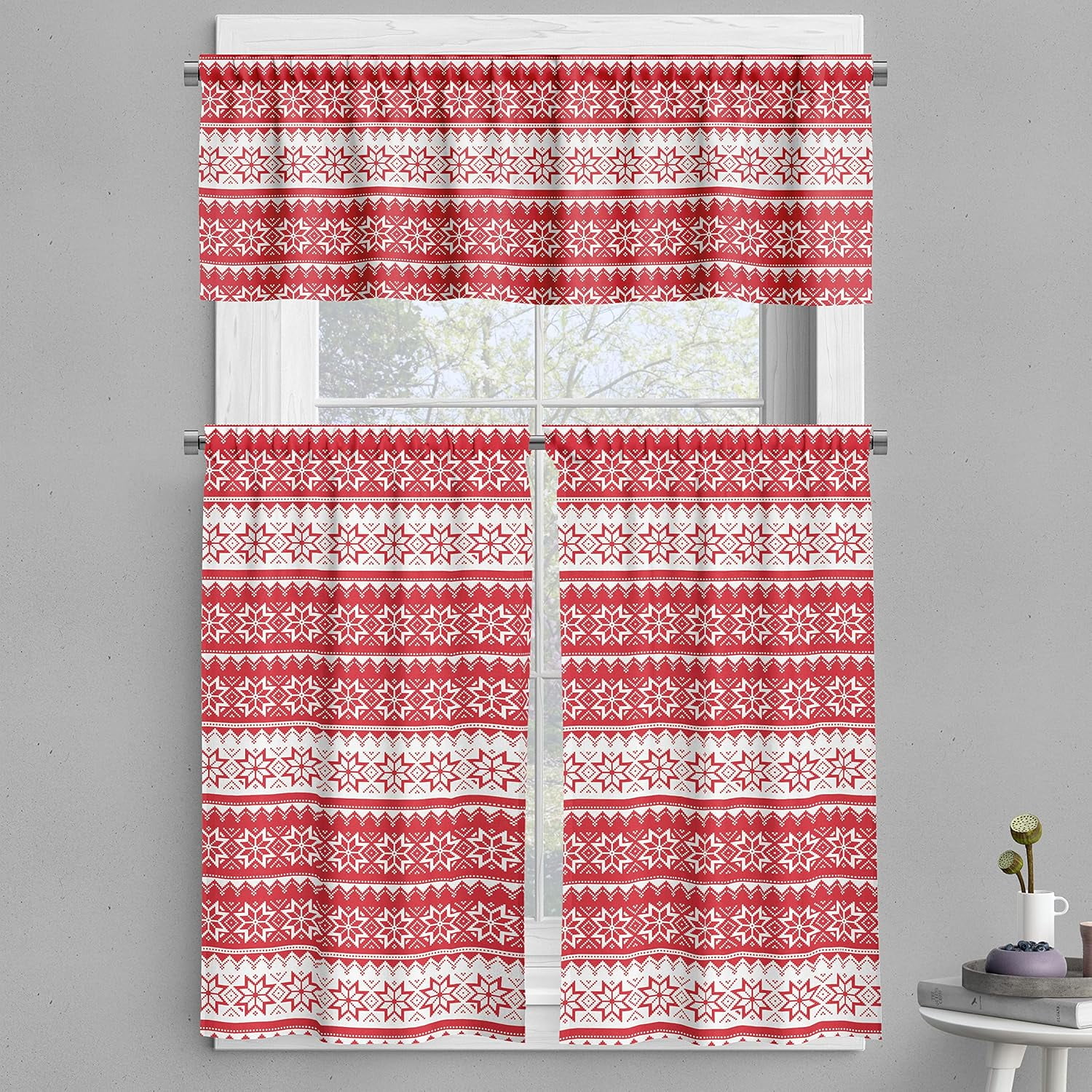 Nordic Valance & Tier Curtain 3 pcs Set, Norwegian Swedish Traditional ...