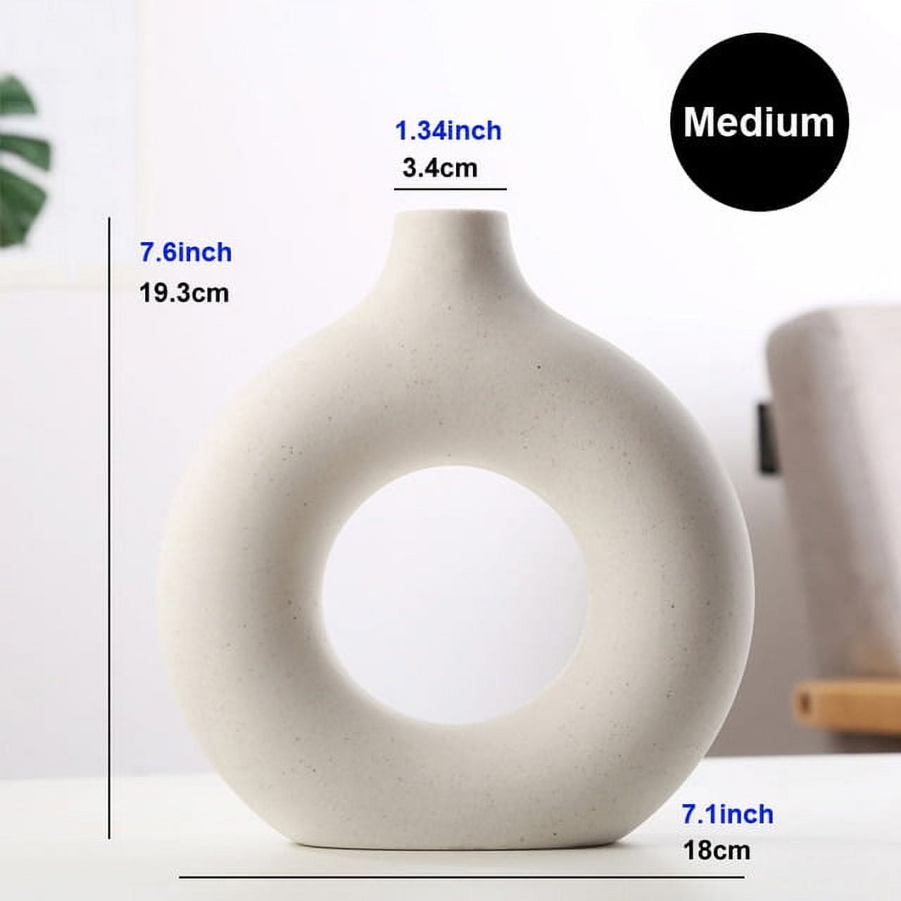 Nordic Vase Circular Hollow Ceramic Donuts Flower Pot Home Living Room ...