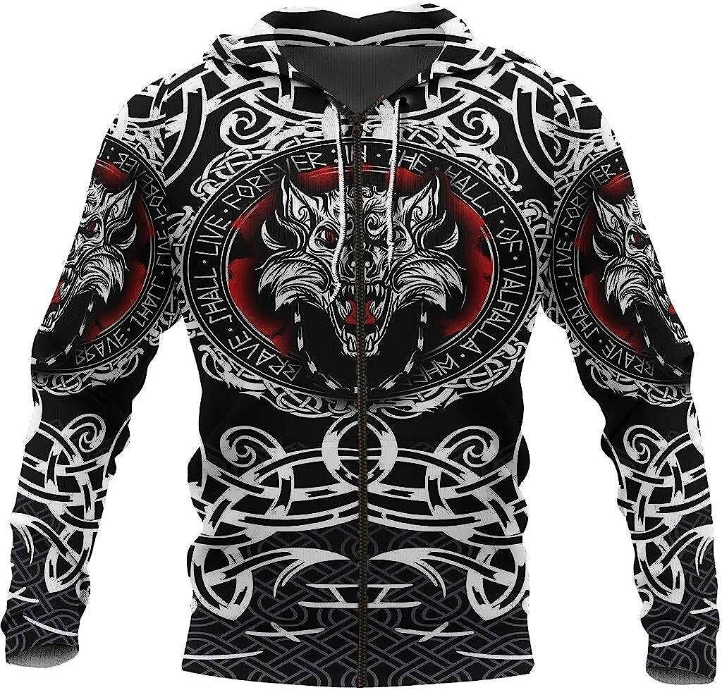 Nordic Vegvisir Fenrir Wolf Rune Sweatshirt Unisex Viking 3D Printed Tattoo Zipper Novelty ...