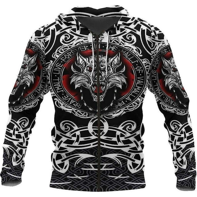 Nordic Vegvisir Fenrir Wolf Rune Sweatshirt Unisex Viking 3D Printed Tattoo Zipper Novelty ...