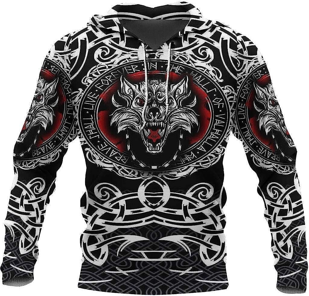 Nordic Vegvisir Fenrir Wolf Rune Sweatshirt Unisex Viking 3D Printed Tattoo Zipper Novelty ...