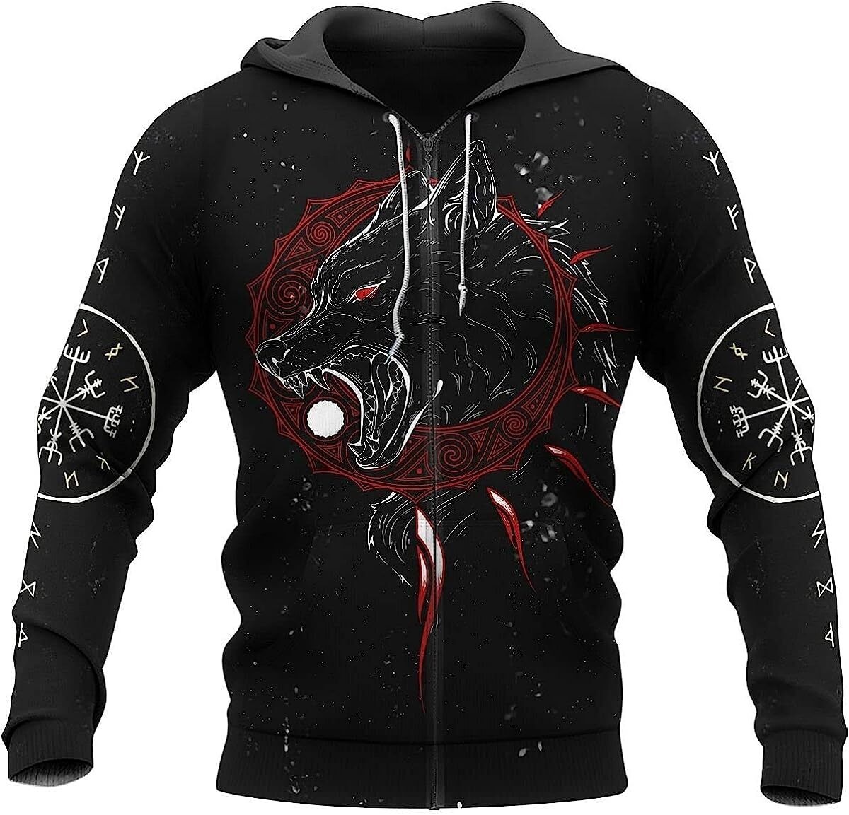 Nordic Vegvisir Yin Yang Wolf Rune Totem Sweatshirt Unisex Viking 3D Print Tattoo Zipper Novelty ...