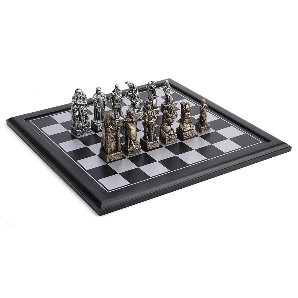 Veronese Design 4 3/8 Inch Tall Nordic Viking Chess Set Black and Grey ...