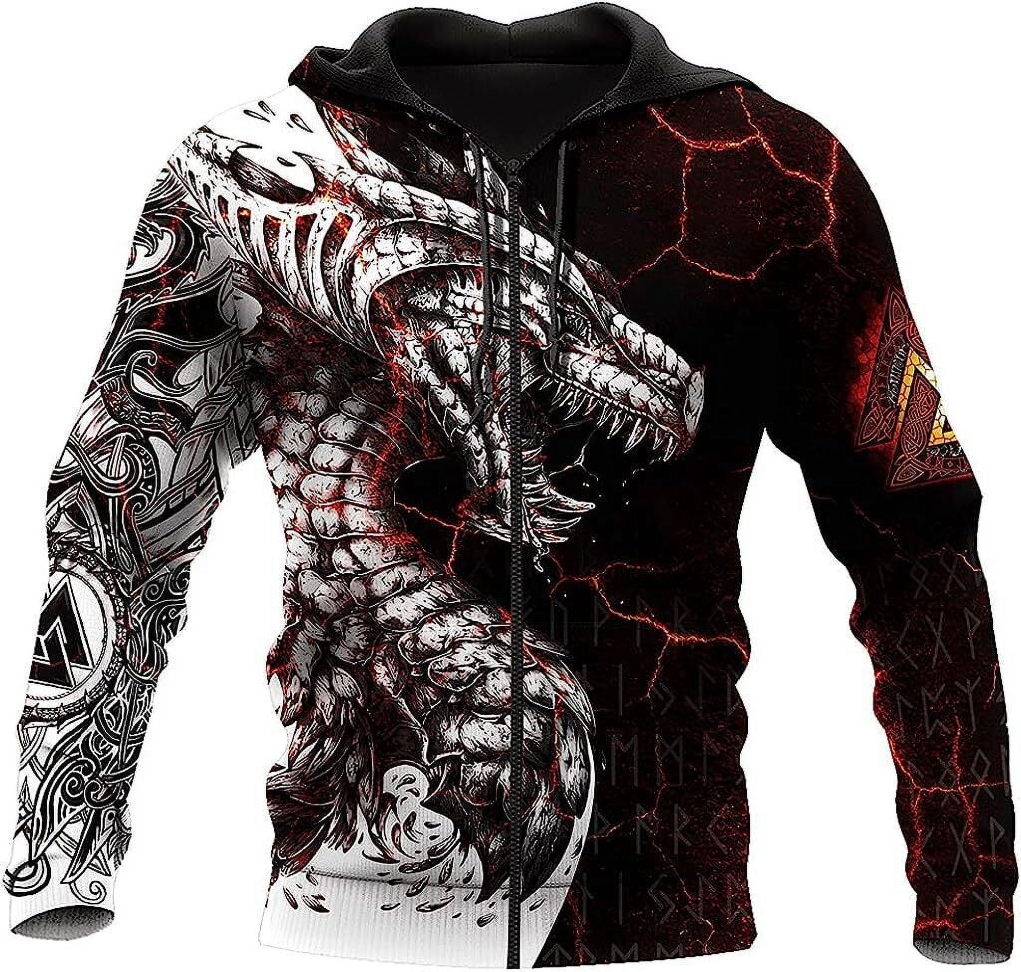 Nordic Viking Dragon Vegvisir Rune Celtic Knot Sweatshirt Unisex Viking 3D Printed Tattoo Zipper ...