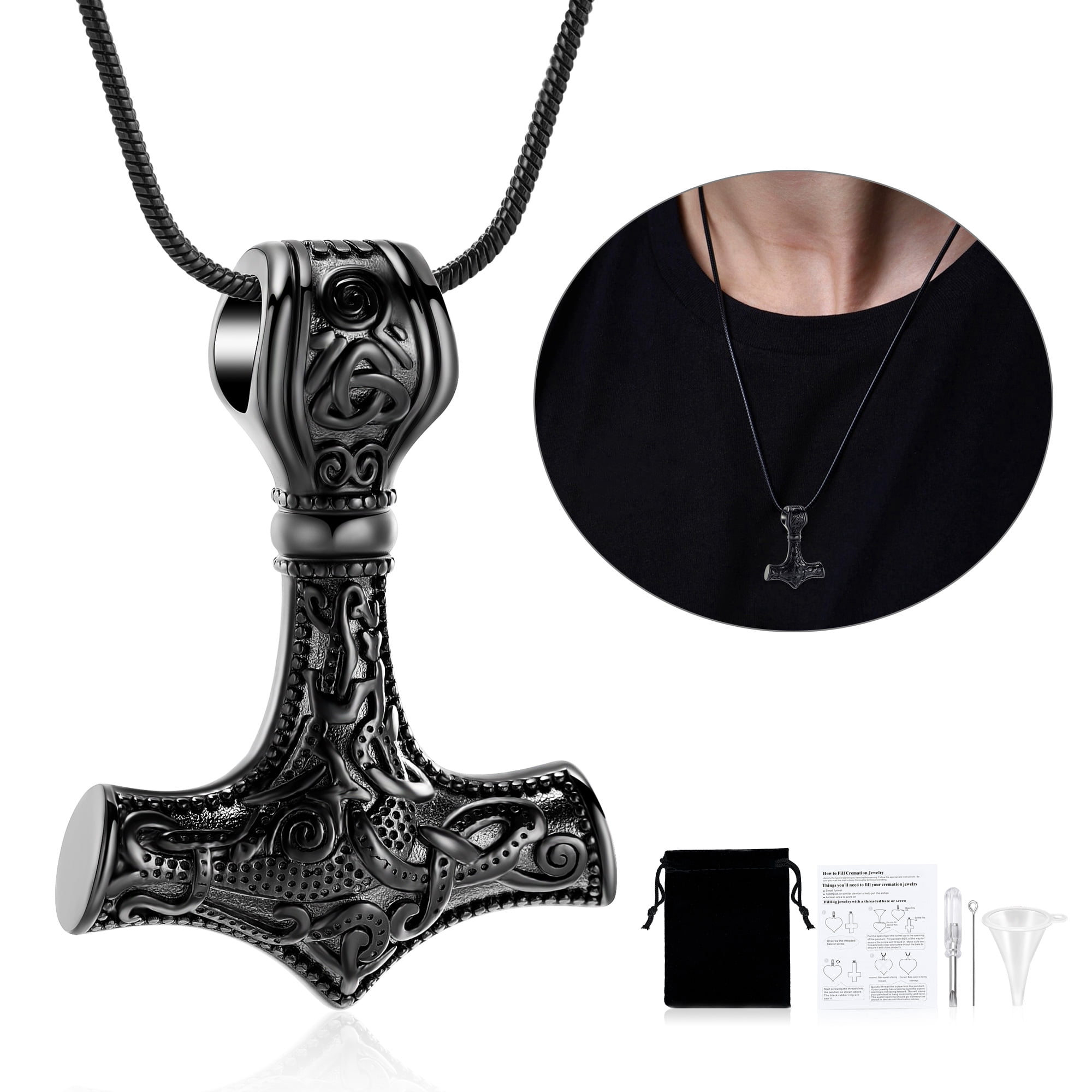 Nordic Viking Mjolnir Thor Hammer Cremation Jewelry for Ashes for Women ...
