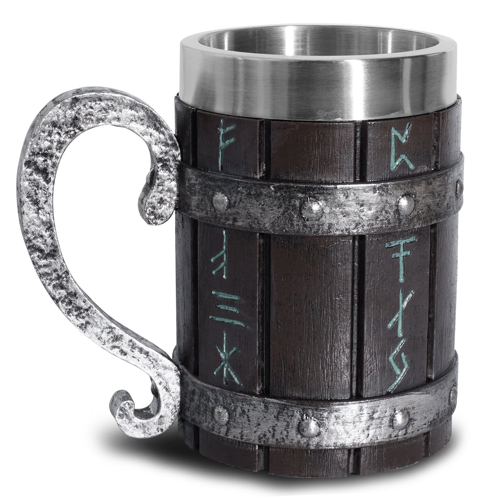 Nordic Viking Rune Mug, Stainless Steel Drinking Beer Tankard Novelty ...