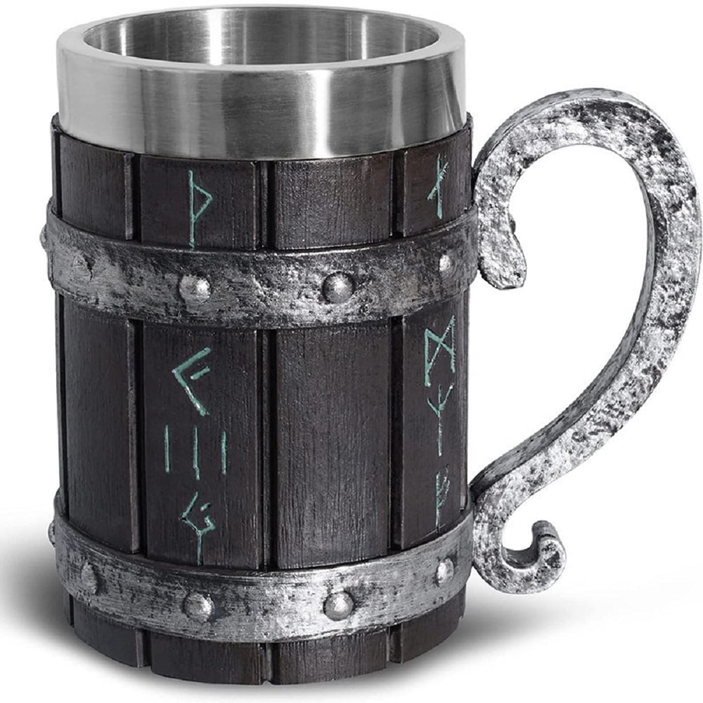 Nordic Viking Rune Mug Stainless Steel Tankard Beer Cup Mugs 600ml ...