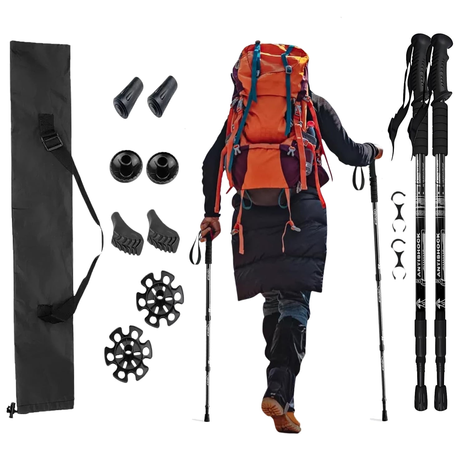 Nordic Walking Trekking Poles-2 Sticks Lightweight Telescopic Hiking ...