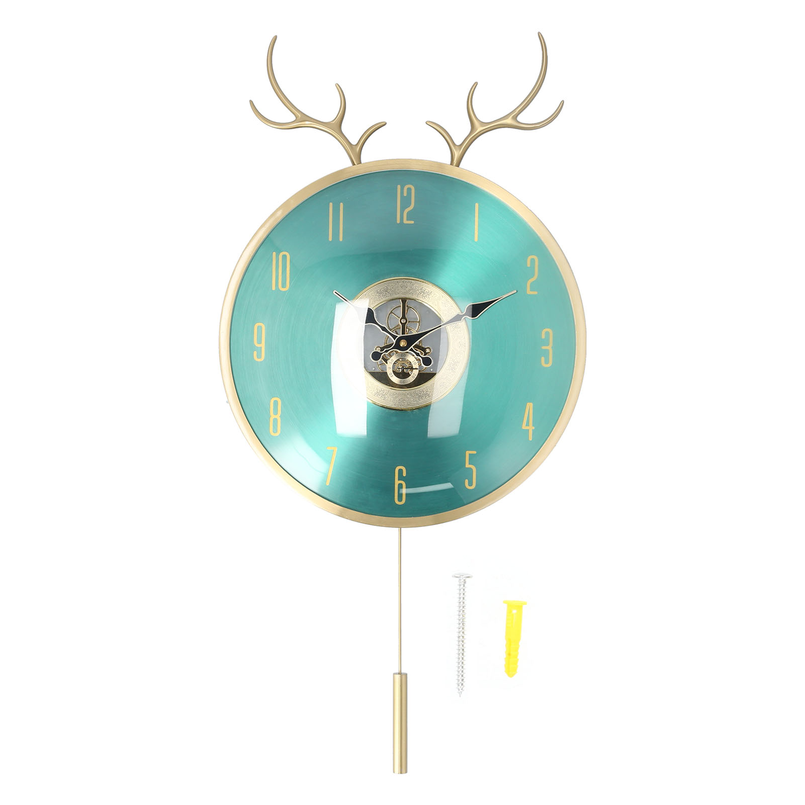 Nordic Wall Clock Deer Head Modern Copper Clock Kit with Pendulum Home ...