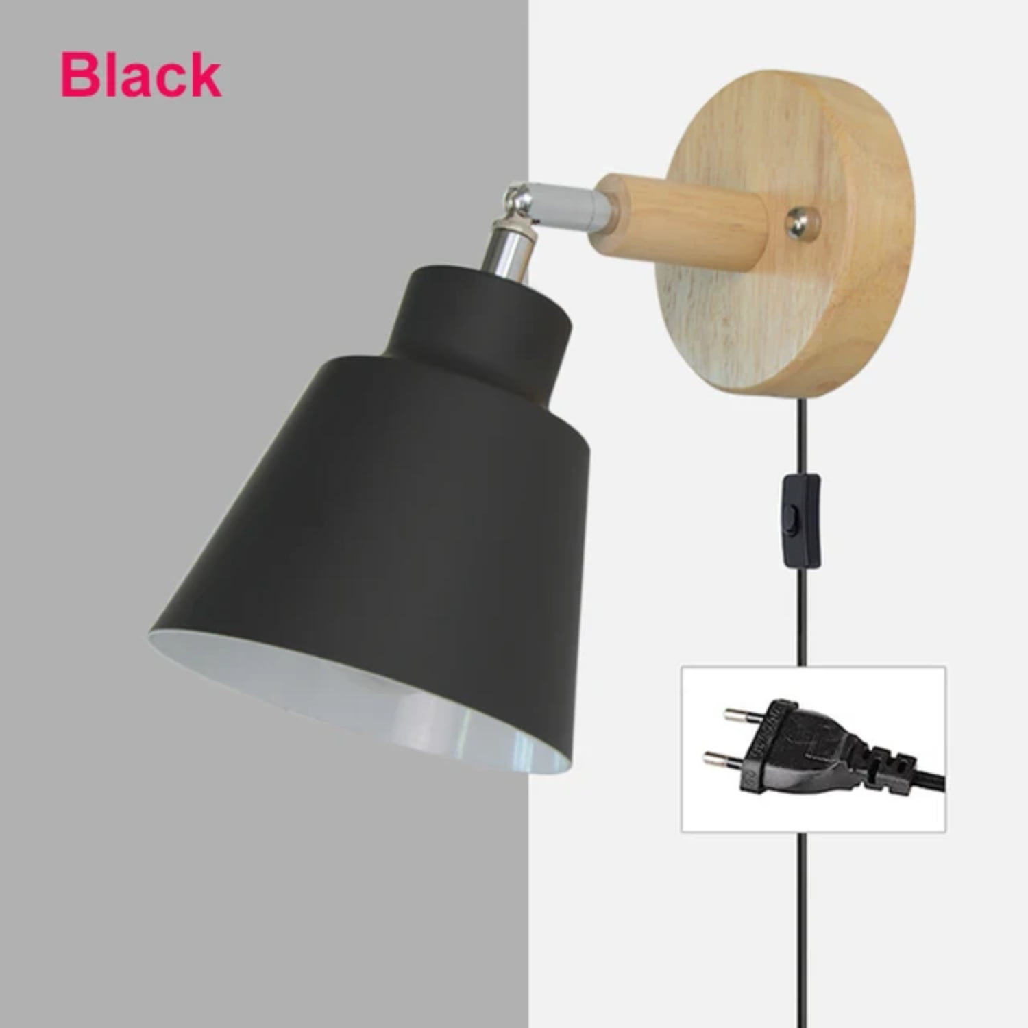 Nordic Wall light Indoor DIY E27 Wooden 6 Colors EU/UL Plug 350° Wall ...