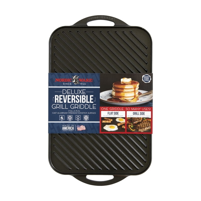 Nordic Ware Deluxe Cast Aluminum Reversible Grill Griddle, Black ...