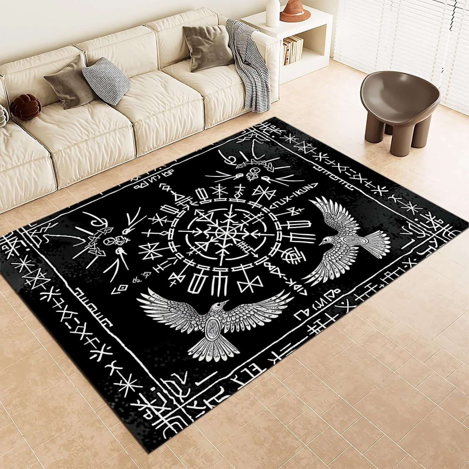 Nordic Wheel Symbol Print Washable Rugs, Area Rugs For Living Room ...