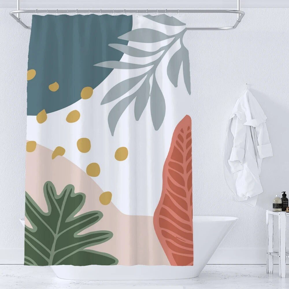Nordic Wind Abstract Art Leaf Shower Curtain Waterproof Polyester Bath