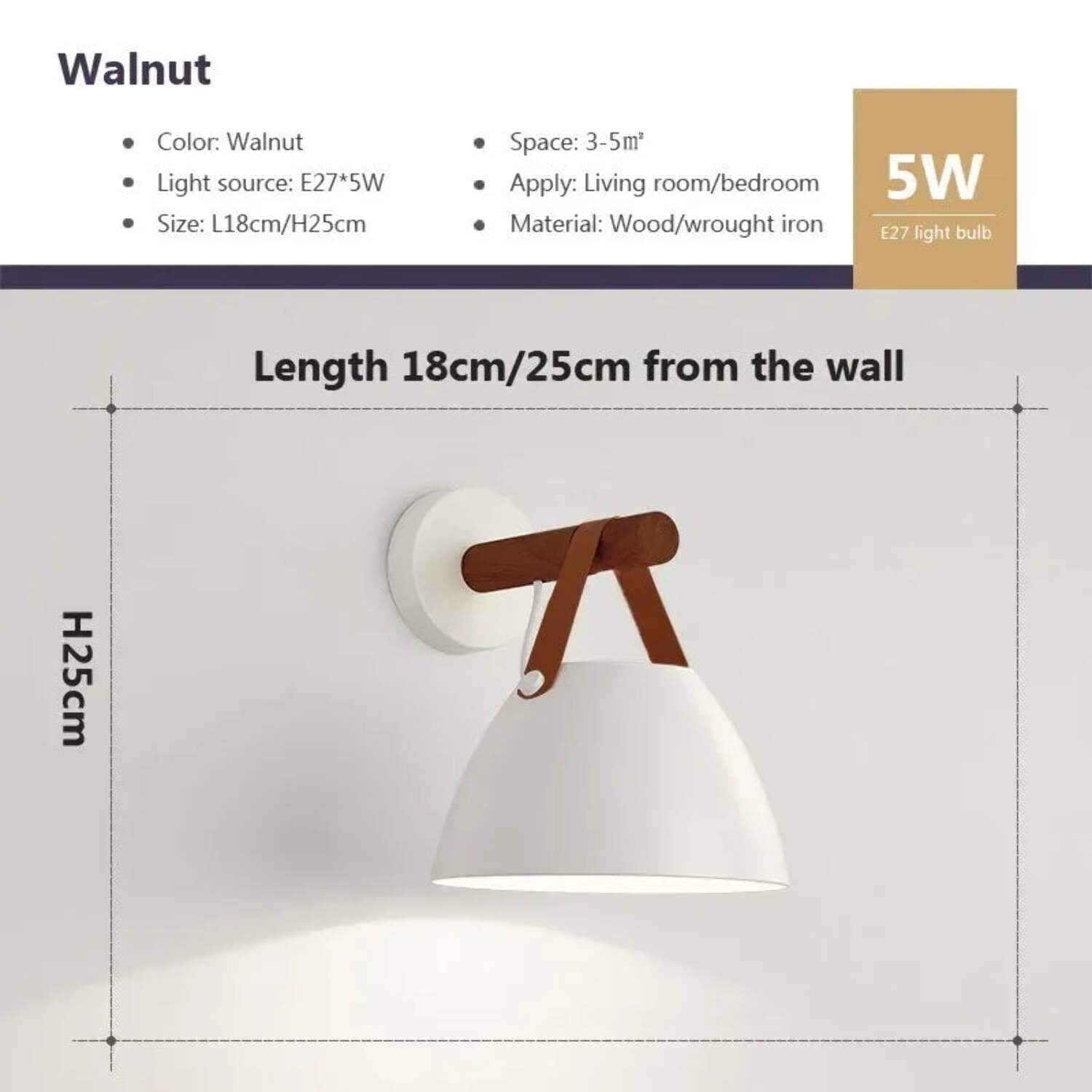 Nordic Wooden LED Wall Lamps Leather Belt Iron Head Hanging Sconces For ...