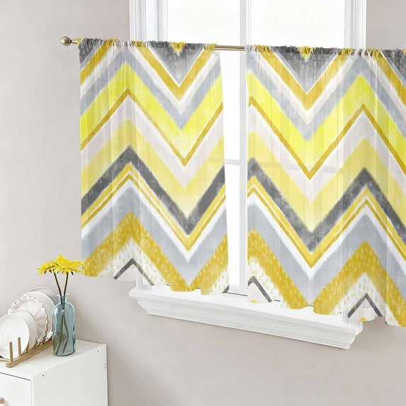 Nordic Yellow Stripes Semi Sheer Curtains 45 Inch Length 2 Panels Set ...