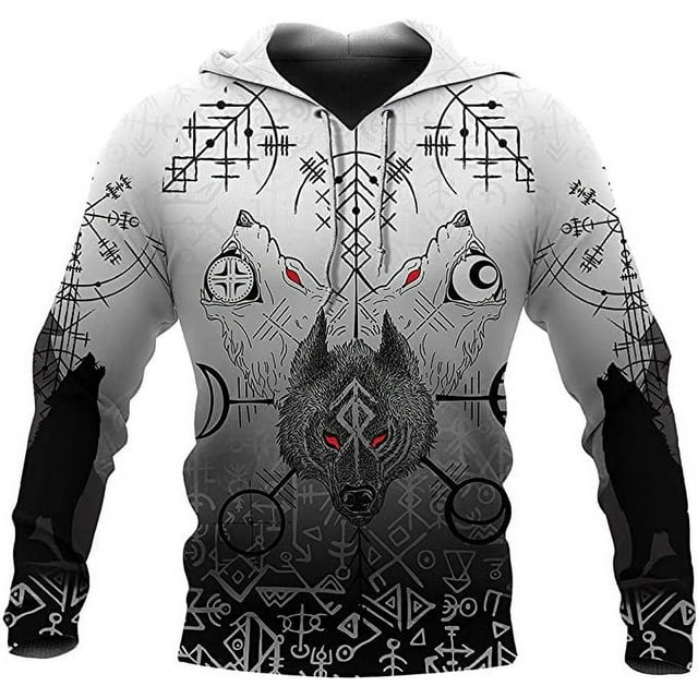 Nordic Yin Yang Wolf Rune Totem Harajuku Sweatshirt Unisex Viking 3D Printed Tattoo Zipper ...