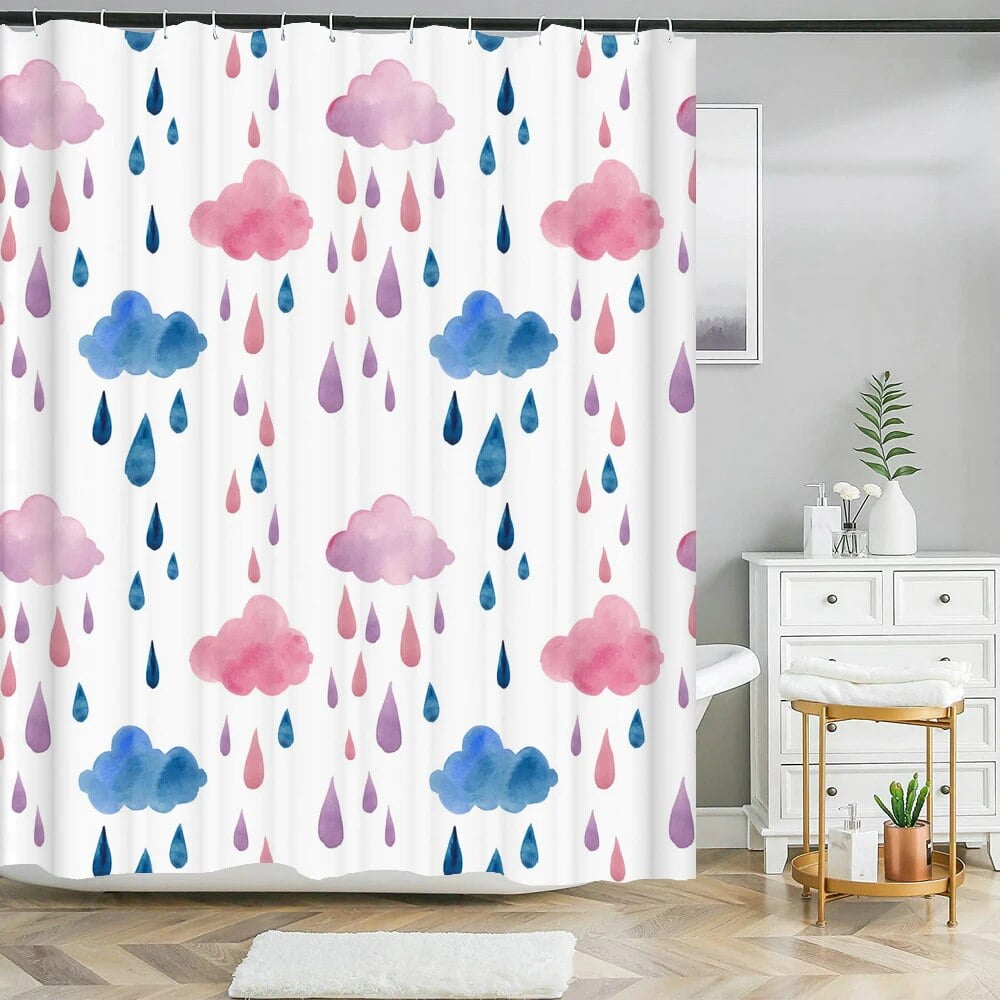 Nordic Simplicity Bath Curtain Cute Cartoon Raindrops Print Shower