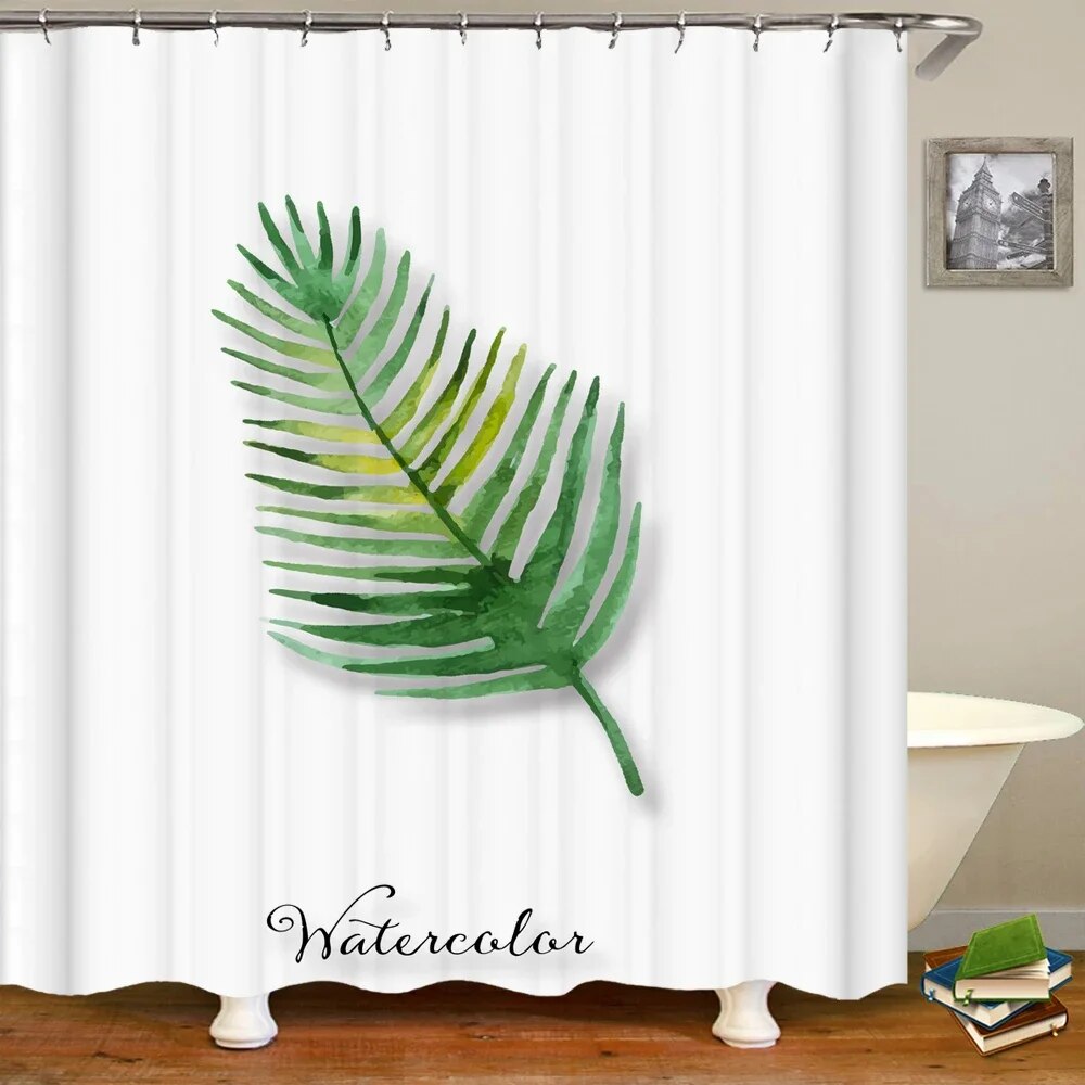 Nordic Simplicity Style Plant Leaves Printed Shower Curtain With Hook