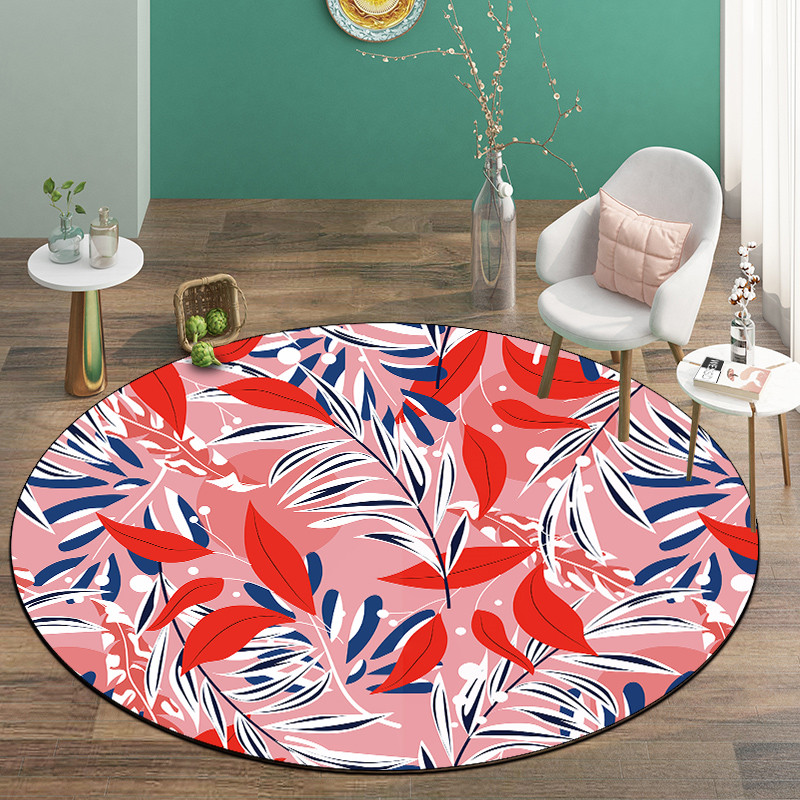 Nordic style plant print pattern circular floor mat for home living ...