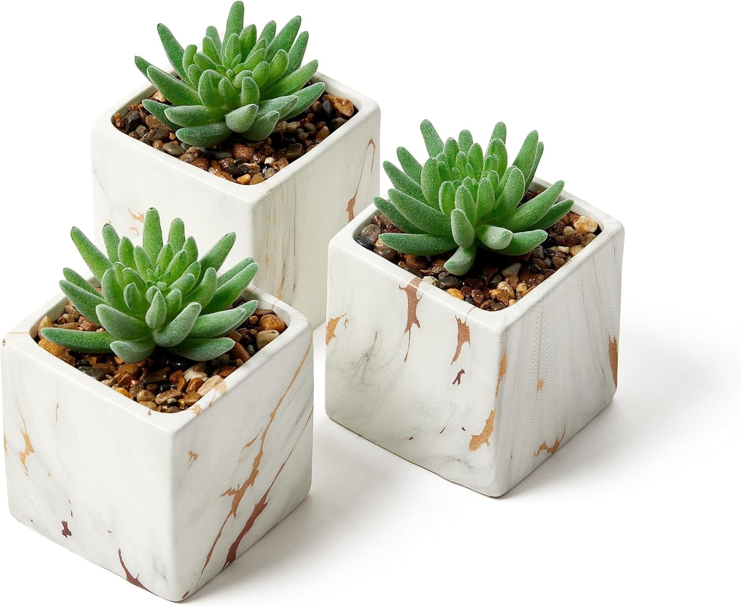Nordik Square Marble Pots with Gold Vein Accents - Set of 3 - Modern ...