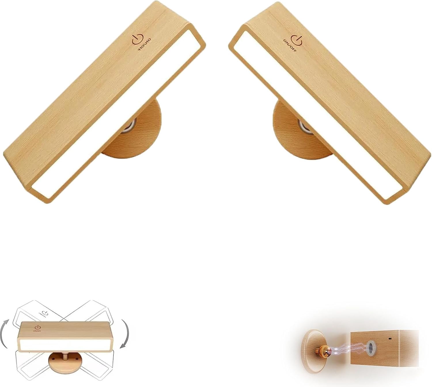 Nordik Wood Wall Lamp, Nordik Wall Lights, 360 Rotation LED Wood Wall Sconces Wood Wall Lamp ...