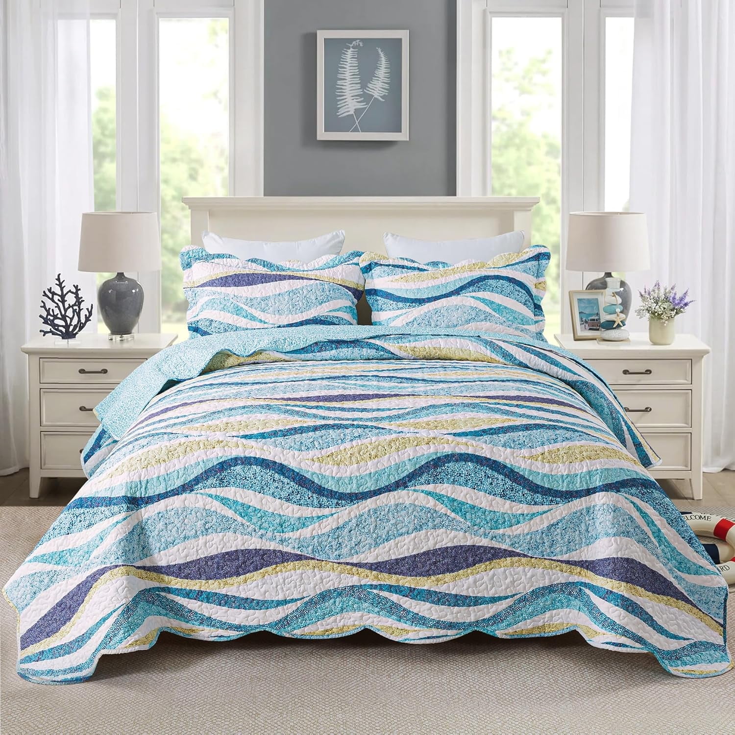 Nordmiex King Quilt Bedding Set - 3 Pieces Beach Quilt Sets Coastal ...