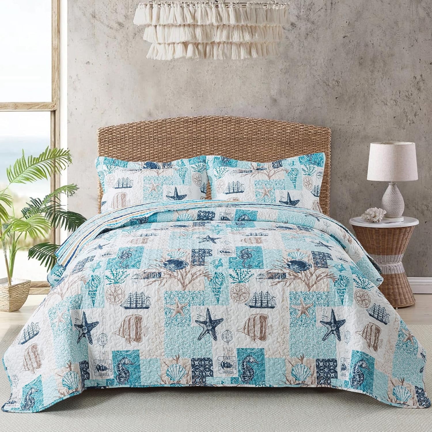 Nordmiex King Quilt Bedding Set - 3 Pieces Coastal Quilt Sets Beach ...